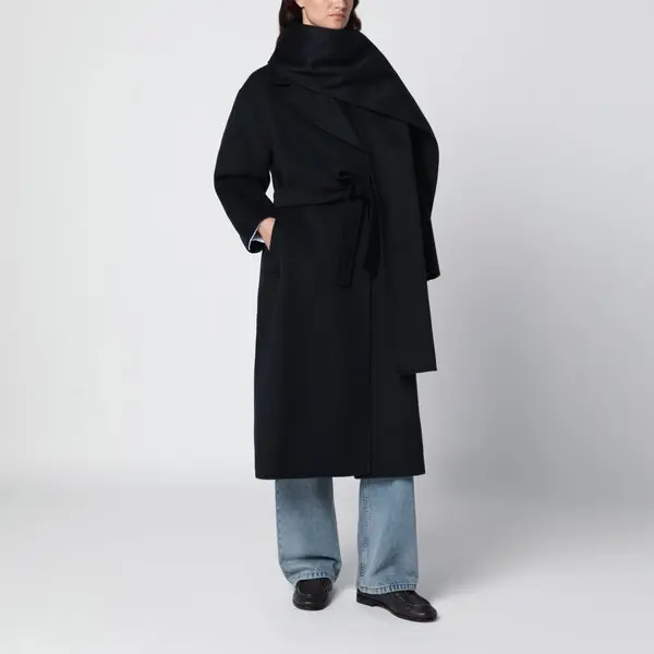 Max Mara Dark Wool And Cashmere Dressing Gown Coat - Blue