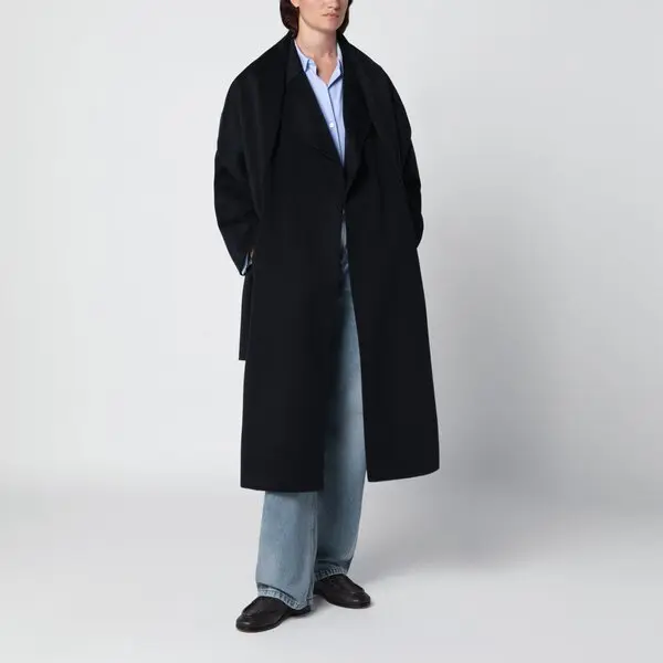 Max Mara Dark Wool And Cashmere Dressing Gown Coat - Blue