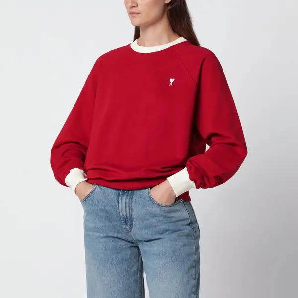 AMI Paris De Coeur Sweatshirt /ivory - Red