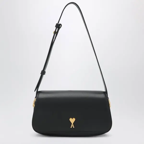 AMI Paris Paris Paris Leather Shoulder Bag - Black