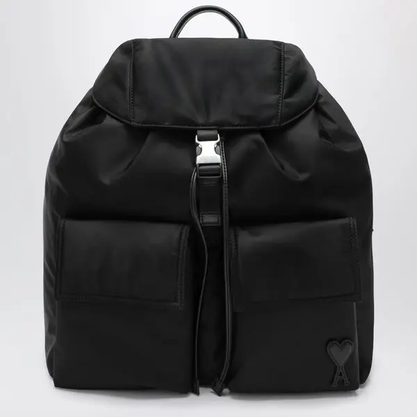 AMI Paris Marcel Nylon Backpack - Black