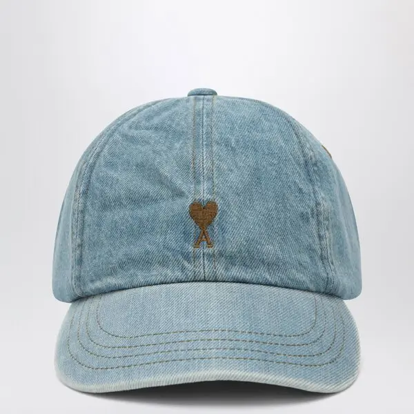 AMI Paris De Caur Cotton Denim Cap - Blue