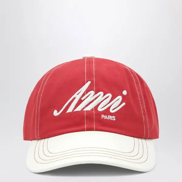 AMI Paris Signature Cap In And Ivory Cotton - Red