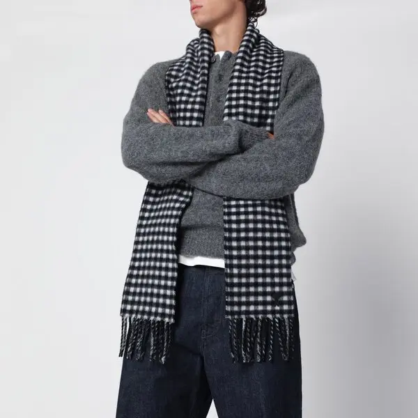 AMI Paris And Ivory Checked Wool Scarf