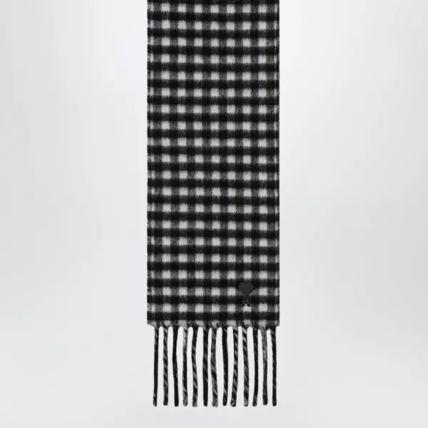 AMI Paris And Ivory Checked Wool Scarf