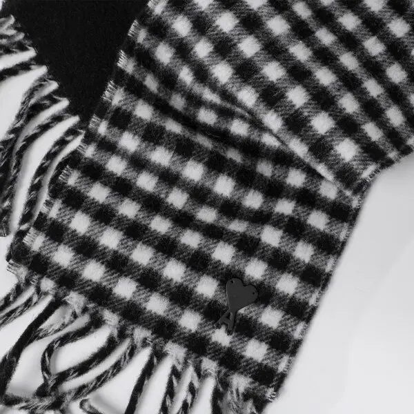 AMI Paris And Ivory Checked Wool Scarf