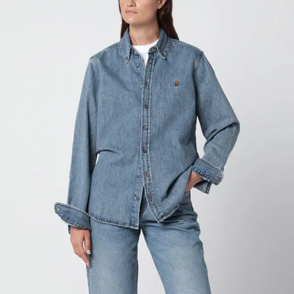 AMI Paris De Coeur Shirt In Used Denim - Blue