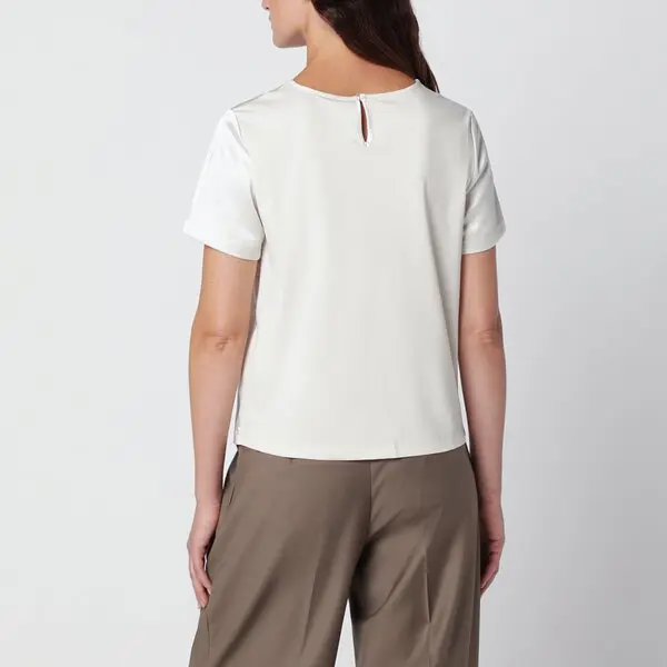 Max Mara Cream Satin Crew Neck T-shirt - Beige