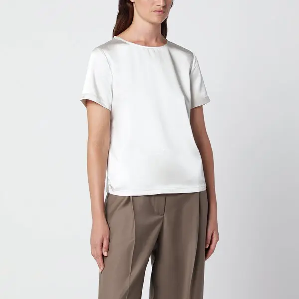 Max Mara Cream Satin Crew Neck T-shirt - Beige