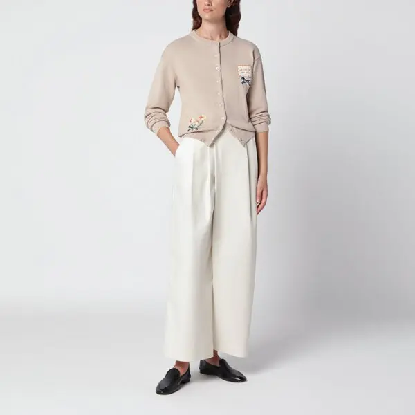 Max Mara Almond Cardigan In Cotton With Inlays
