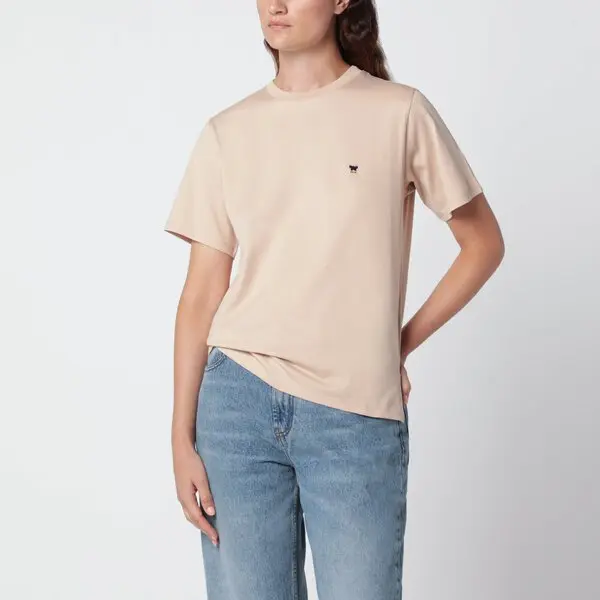 Max Mara Powder T-shirt In Cotton With Logo Embroidery - Pink