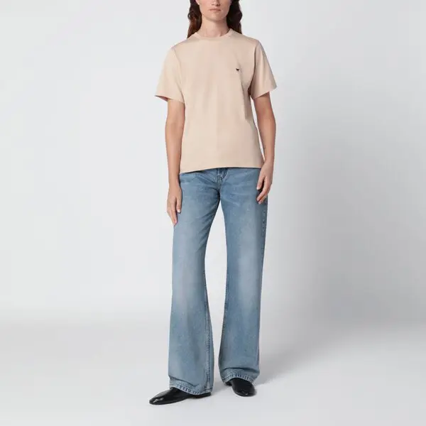 Max Mara Powder T-shirt In Cotton With Logo Embroidery - Pink