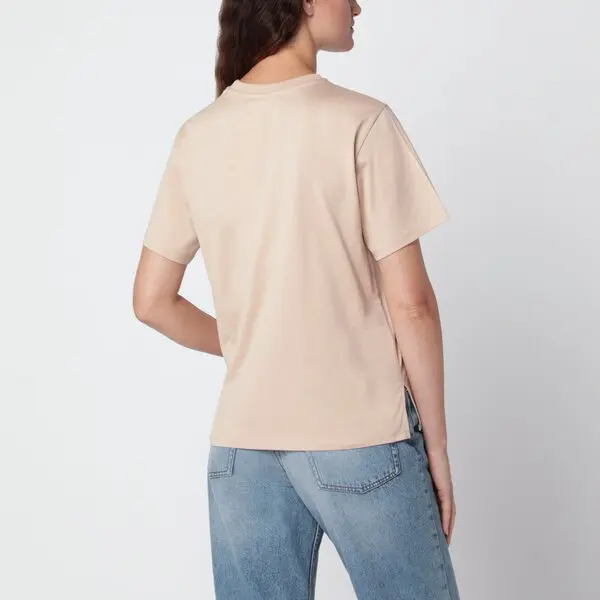 Max Mara Powder T-shirt In Cotton With Logo Embroidery - Pink