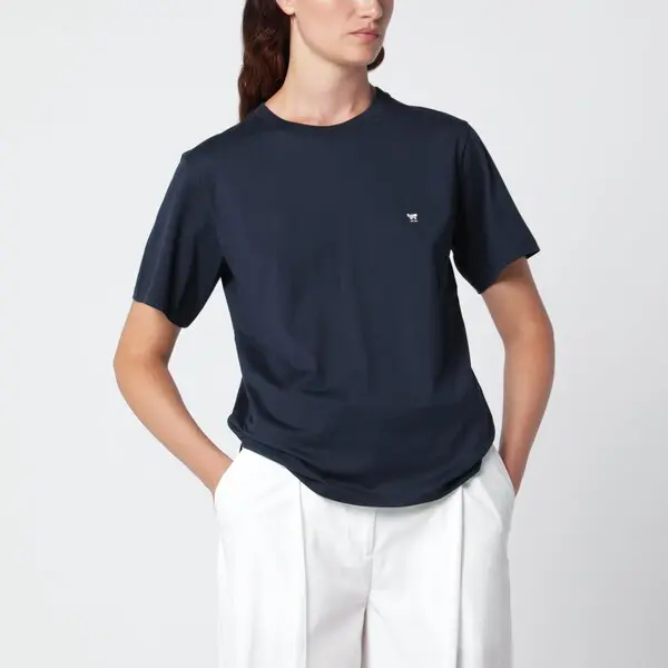 Max Mara T-shirt In Cotton With Logo Embroidery - Blue