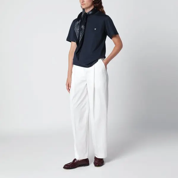 Max Mara T-shirt In Cotton With Logo Embroidery - Blue