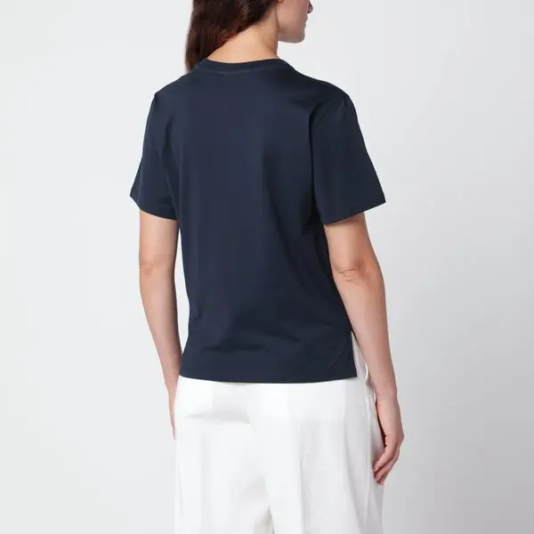Max Mara T-shirt In Cotton With Logo Embroidery - Blue