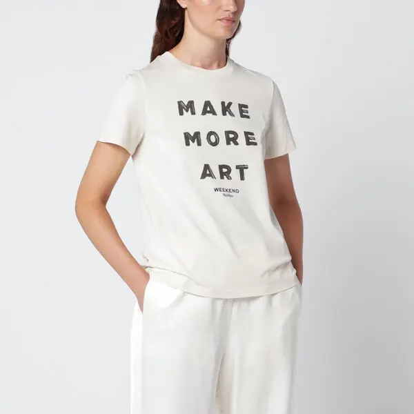 Max Mara Cream T-shirt In Cotton With Logo Print - Beige