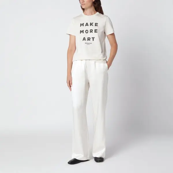 Max Mara Cream T-shirt In Cotton With Logo Print