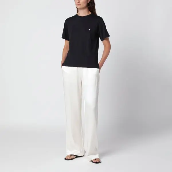 Max Mara T-shirt In Cotton With Logo Embroidery - Black
