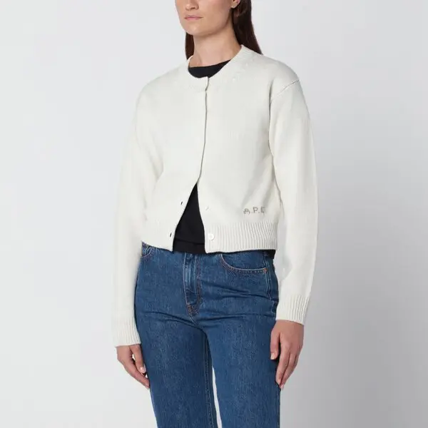 A.p.c. Short Ecru Wool Cardigan - White