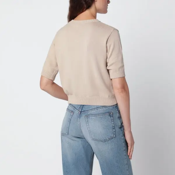 Max Mara Sand Cotton Sweater With Embroidery