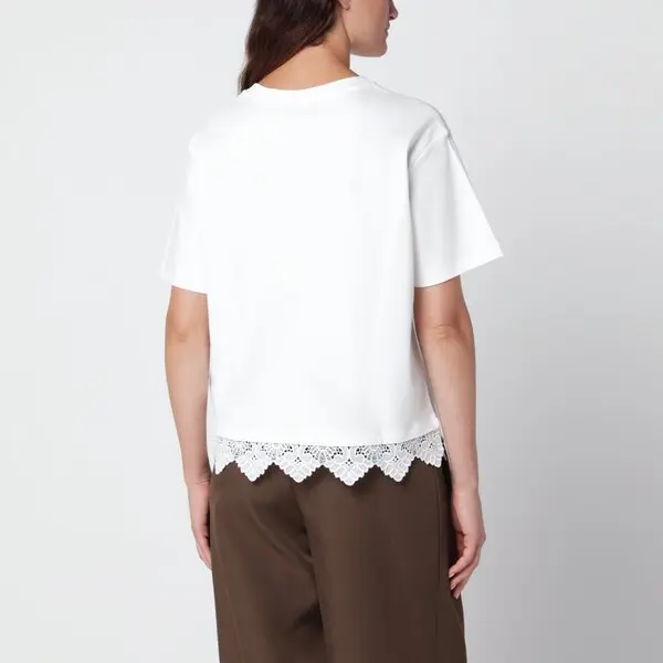 Max Mara Cotton T-shirt With Lace Trim