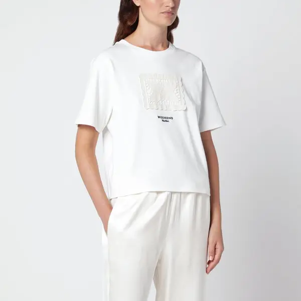 Max Mara Cotton T-shirt With Lace Embroidery - White