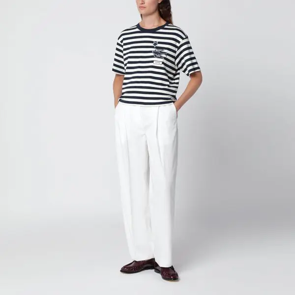 Max Mara White/navy Striped T-shirt In Cotton