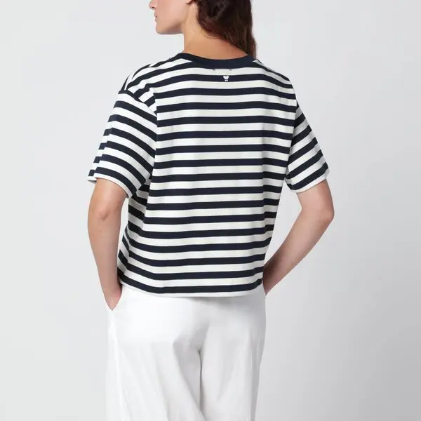 Max Mara White/navy Striped T-shirt In Cotton