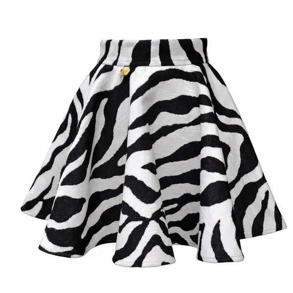 KARGEDE White / Black Zebra Print Flared Mini Skirt
