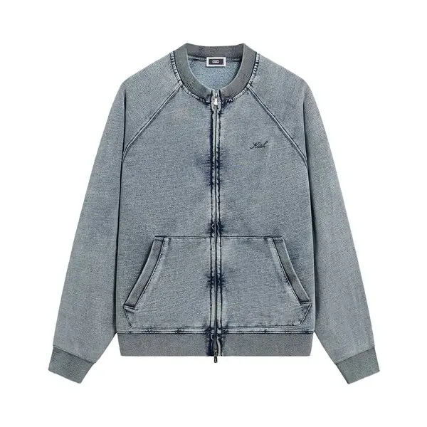 Kith Indigo Fleece Linus Full Zip Crewneck 'light Indigo
