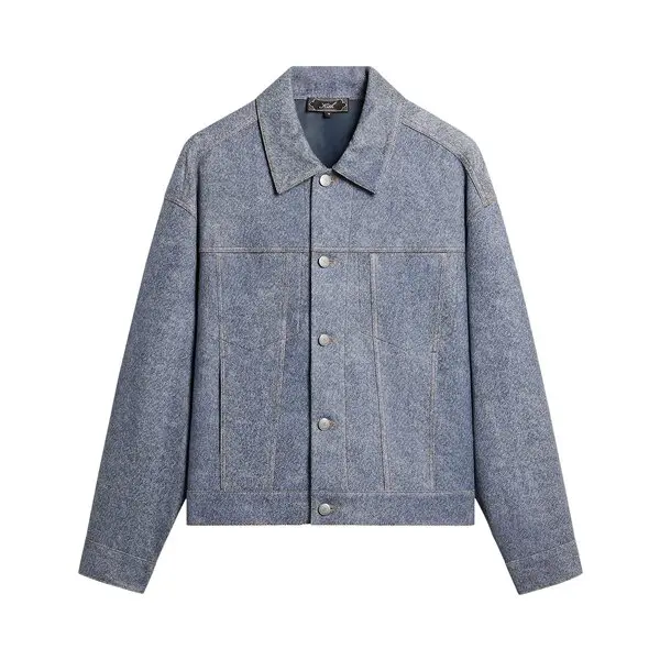 Kith Leather Denim Dario Trucker Jacket 'mid Indigo