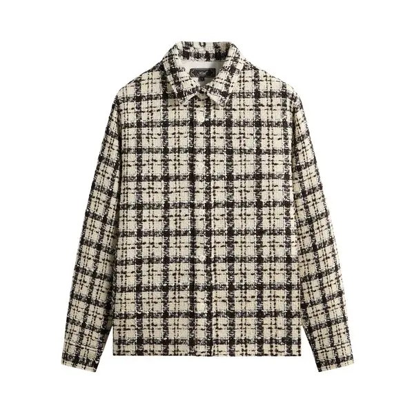 Kith Boucle Plaid Boxy Collared Overshirt 'sandrift