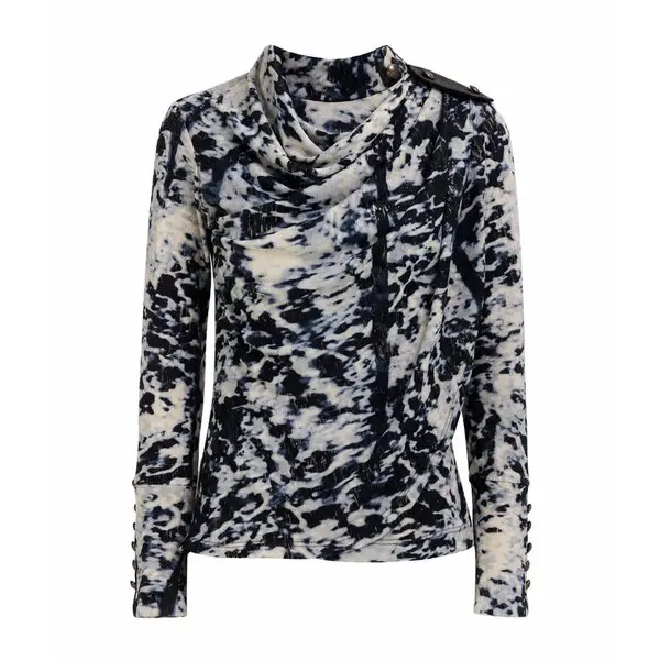JULIA ALLERT Neutrals Tie-dye Draped Cowl Neck Knit Top – Ivory & Navy