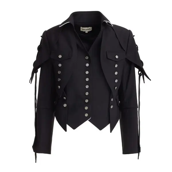 JULIA ALLERT Designer Lace-up Cropped Utility Jacket - Black