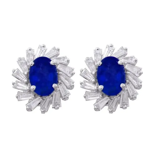 ARTISAN White / Blue 18k White Gold Oval Sapphire & Diamond Halo Stud Earrings - White/blue