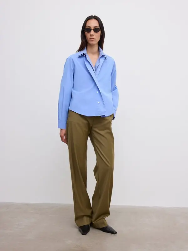 HOUSE OF DAGMAR Cropped Shirt - Mid Blue