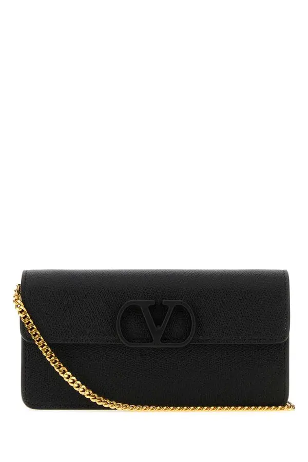 Valentino Garavani Vlogo Signature Leather Wallet With Golden Hardware - Black