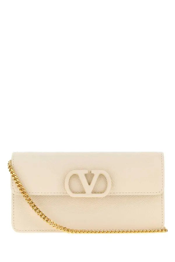 Valentino Garavani Vlogo Signature Calf Leather Wallet With Shoulder Strap, 20 X 10 X 5 Cm - White