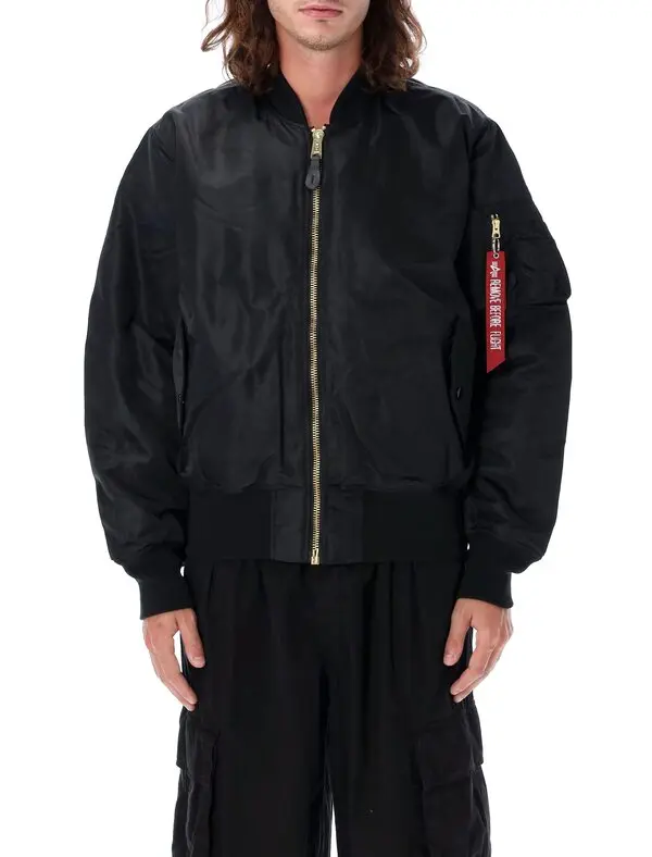 Alpha Industries Bomber Jacket With Zip Front And Utility Sleeve Pocket