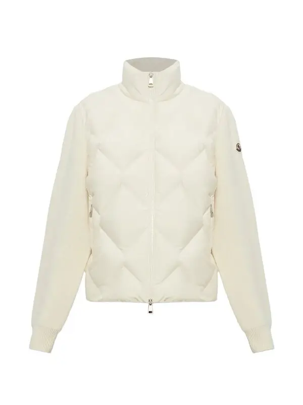Moncler Quilted Wool-cashmere Puffer Sweater With Goose Down, Zip Pocket - Bianco
