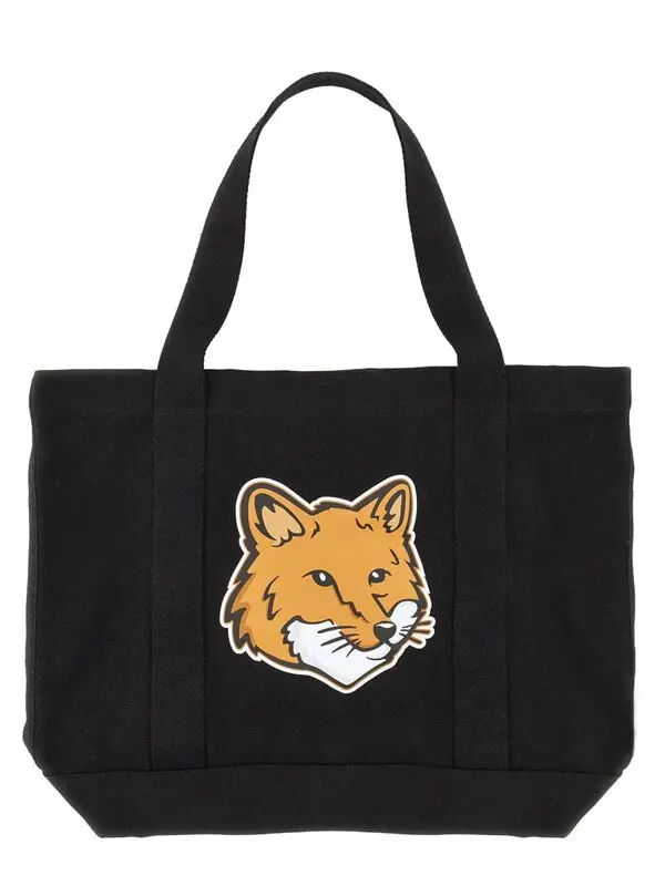 Maison Kitsuné Logo Tote Handbag For - Black
