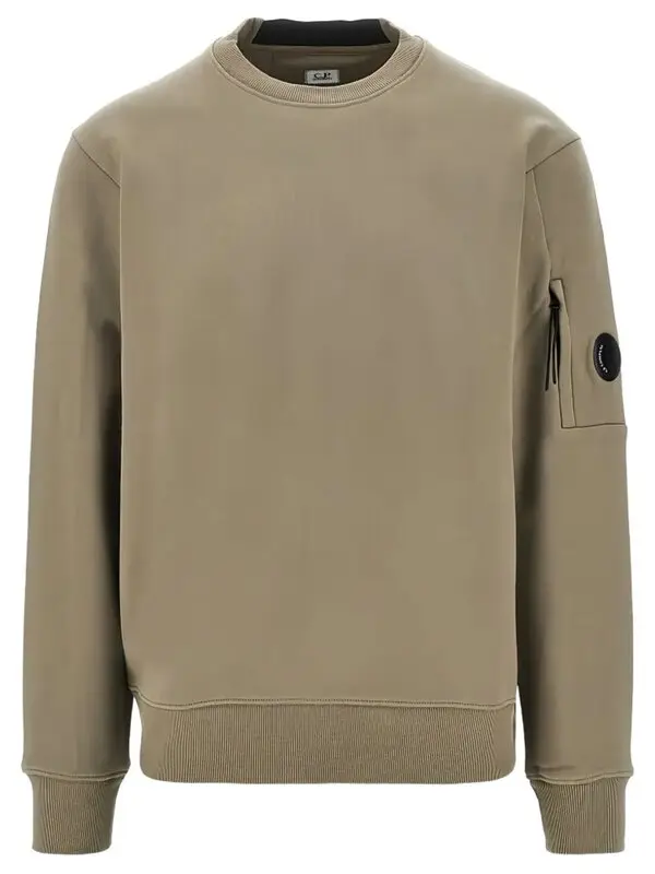 C.P. COMPANY Cotton Ribbed Crewneck Sweater With Back Embroidered Logo And Lens Pocket - Verde