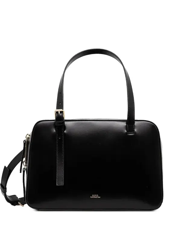 A.p.c. Mini Smooth Leather Handbag With Adjustable Crossbody Strap And Gold Logo - Nero