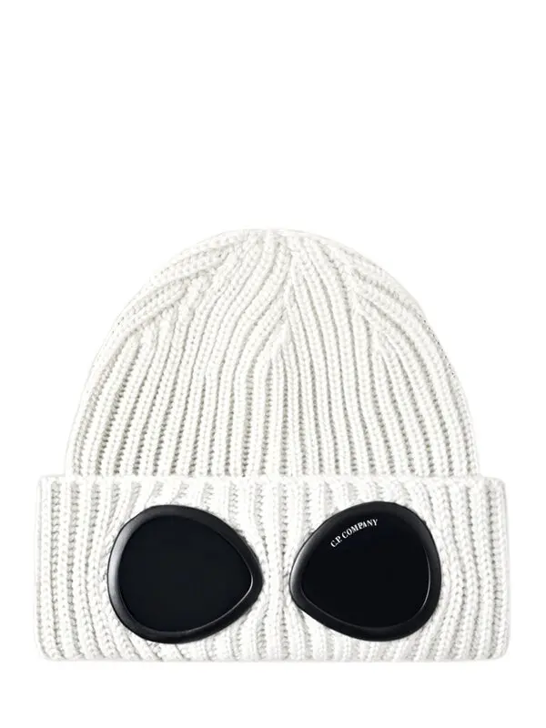 C.P. COMPANY Ribbed Knit Beanie With Stitched Logo Label And Goggle Lenses