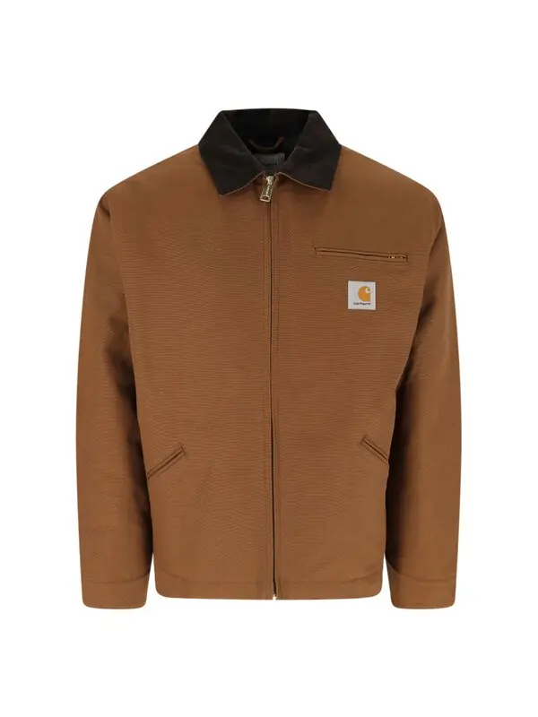 Carhartt Work In Progress Canvas Zip Jacket With Corduroy Collar - Brown