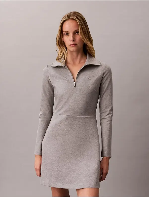 Calvin Klein Interlock Half Zip Dress - Grey Heather
