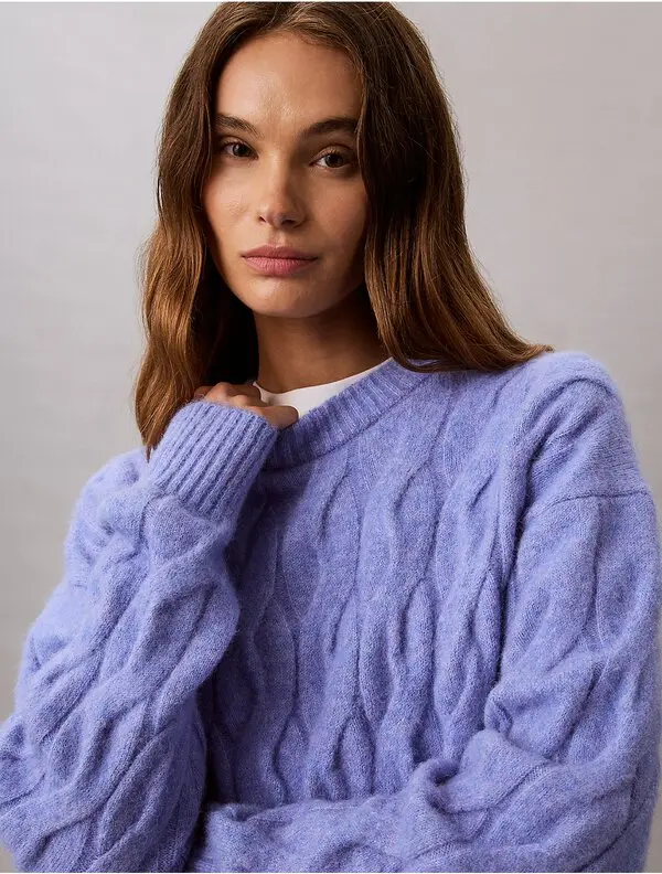 Calvin Klein Wool Blend Cable Knit Sweater - Violet Heather