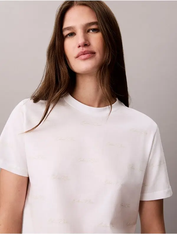 Calvin Klein Allover Logo Classic Tee - Bright White Aop