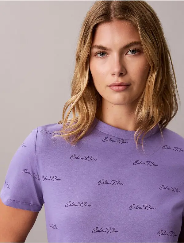Calvin Klein Allover Logo Classic Tee - Grape Mist Aop